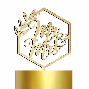 Happyplywood Wedding Cake Toppers Mr and Mrs Hexagon Cake Topper for wedding Bride and Groom Wooden party decorations Geometric Wood Wreath Rustic Boho Party Present for Couple (Unpainted)