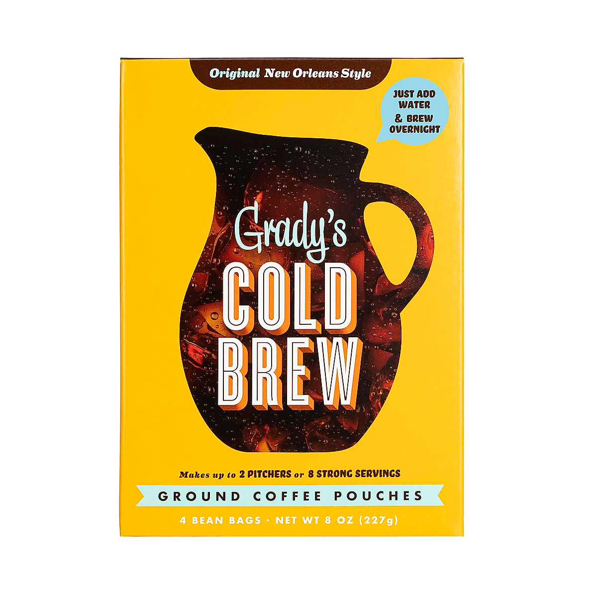 GRADY’S COLD BREW Coffee Pouches | New Orleans Style | 100% Arabica Ground Coffee & Chicory | TWO Boxes of Four Easy-to-Brew Bean Bags | Makes 24 drinks