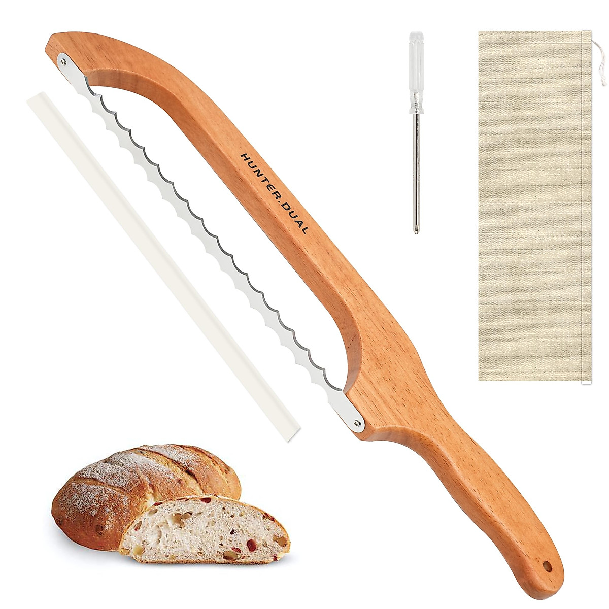 HUNTER.DUAL Bread Knife for Homemade Bread, 16" Sourdough Bread Slicer, Bow Saw Cutter with Double-sided Blades for Easy Cutting, Orange
