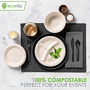 Ecovita 100% Compostable Paper Bowls [16 oz.] – 150 Disposable Bowls Eco Friendly Sturdy Tree Free Liquid and Heat Resistant Alternative to Plastic or Paper Bowls