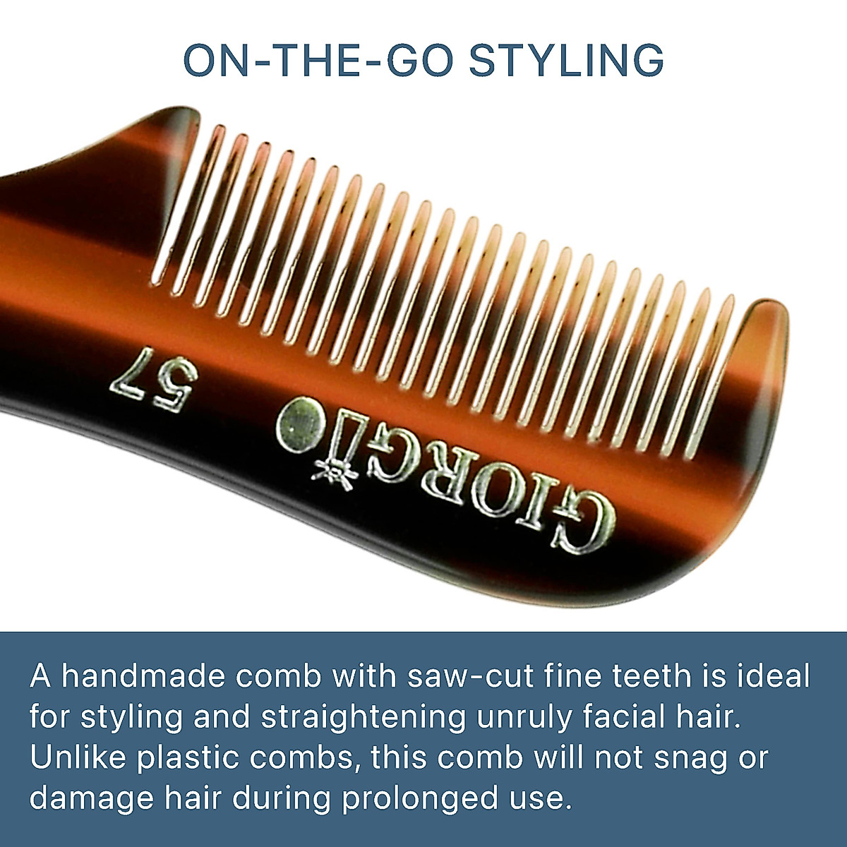 Giorgio G57 Extra Small Men's Fine Tooth Beard and Mustache Comb for Facial Hair Grooming and Styling. Wallet Pocket Comb Beard Comb for Men, Handmade, Saw-Cut and Hand Polished (2.75")