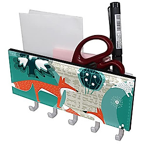 Cute Winter Orange Fox Rabbit Tree Rack Organizer with 5 Hooks Wall Bathroom Kitchen Shelf Rack Multifunctional Storage Shelf