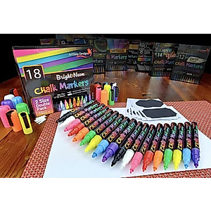 18 Classic Neon Chalk Markers Double Pack of Both Fine and Reversible Medium Tip Liquid Chalk Pens Wet Erasable - Menu Boards, Glass, Windows, White Boards, Classrooms, Mirrors, Chalk Boards, Plastic