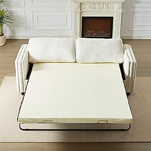 Suheww 2-in-1 Sleeper Sofa with Folding Foam Mattress, 2-in-1 Convertible Pull Out Sofa Bed, Pull Out Sleeper Sofa with Mattress Pull-Out Full Size Sofa Bed for Apartment Beige (Chenille)