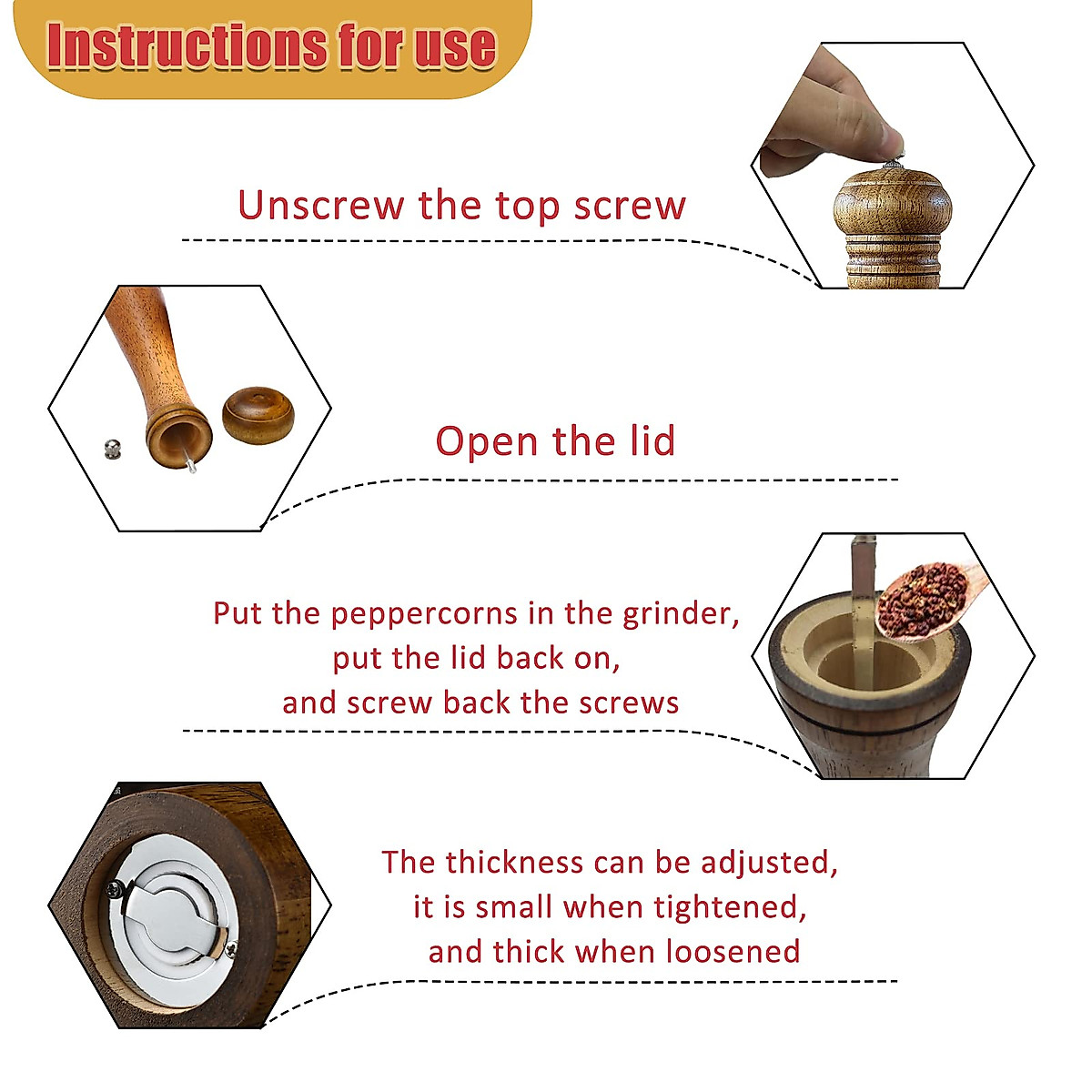 pepper grinder,UMIKAkitchen SYNCHKG087844 KITCHEN Pepper Mill [One Year Warranty], Solid Wood Body with Adjustable Grinder 8"(1 Piece), 1