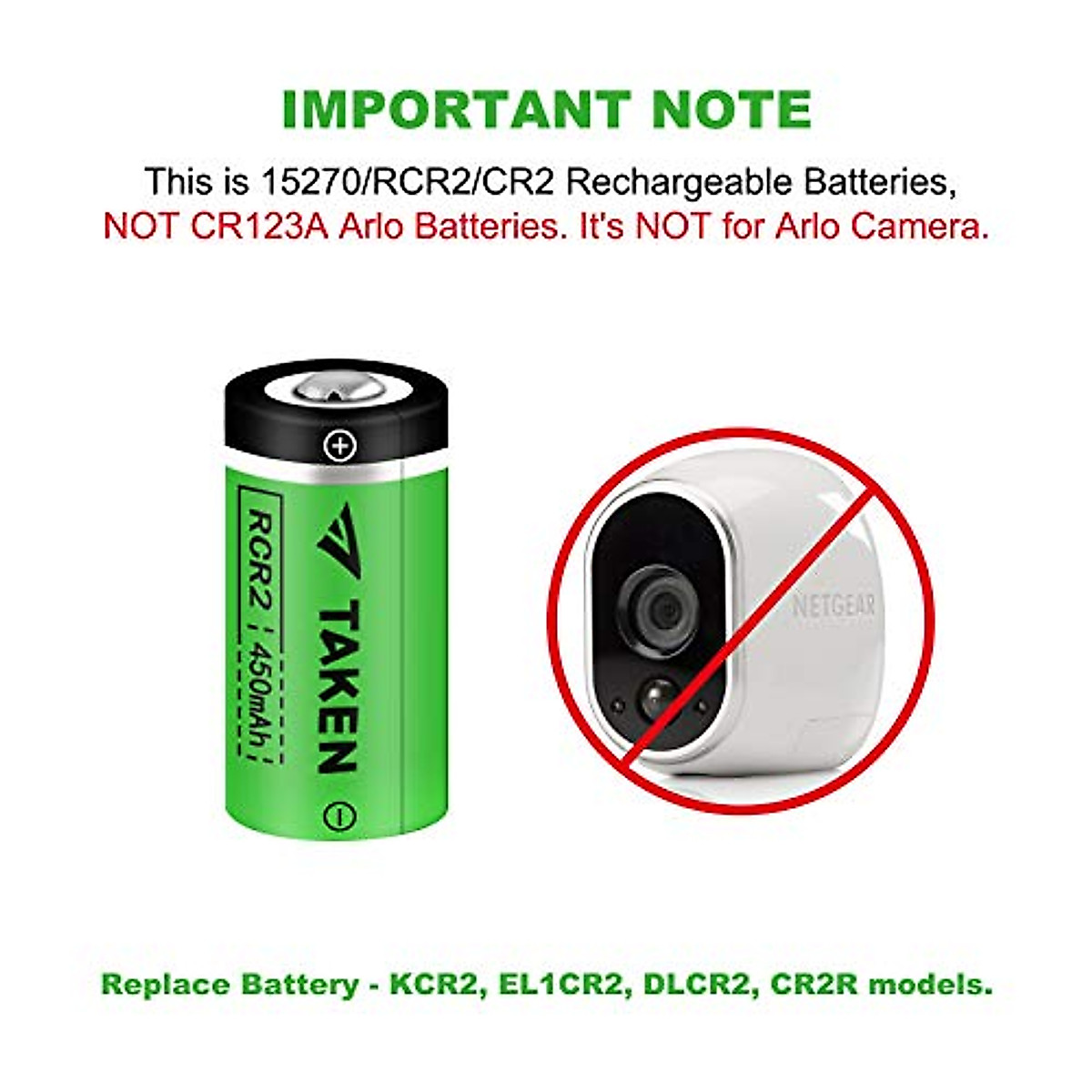 Taken CR2 Rechargeable Batteries with Charger, 3.7V 450mAh CR2 Battery, 8 Pack RCR2 Battery with 4-Ports Charger (Not for Arlo Batteries)
