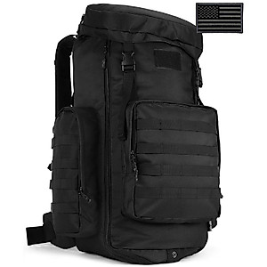 Protector Plus Tactical Hiking Daypack 70-85L Military MOLLE Assault Backpack Army Traveling Camping Pack Bug Out Bag Outdoor Rucksack (Rain Cover & Patch Included),Black