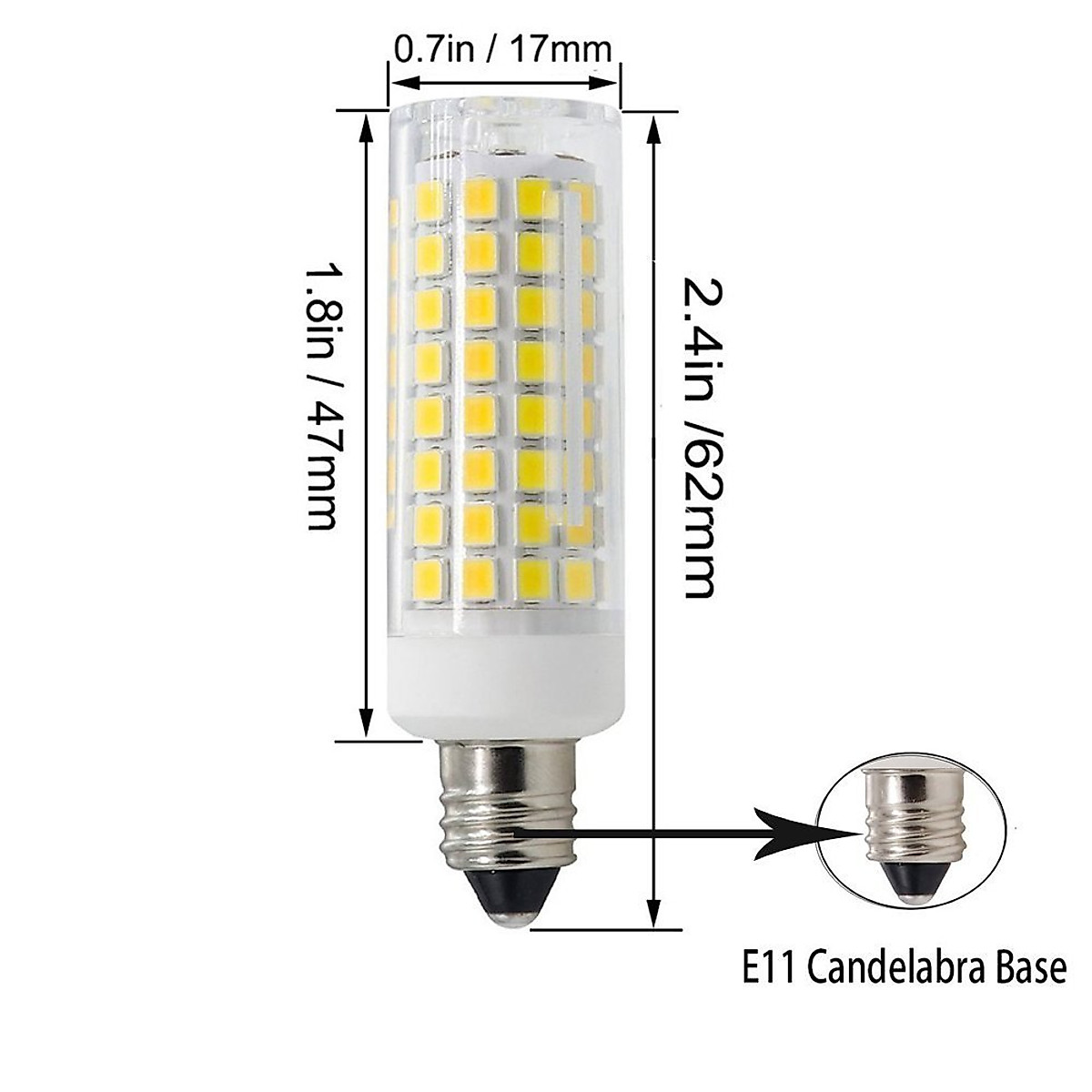 yjyuan E11 LED, All-New (102LEDs) E11 Led Bulbs, 8W, 75W 100W Halogen Bulbs Replacement,850 lumens, JD T3T4 E11 Mini Candelabra Base 110V 120V 130 Voltage Input, CRI>80, Pack of 4 (Daylight 6000K)