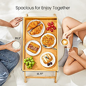 Bamboo Bed Tray Table, Large Breakfast Tray - 21.7x14 Inch with Folding Legs, Multipurpose Serving Tray Use As Portable Laptop Tray, Snack Tray, Platter Tray for Working, Eating, Reading by Pipishell