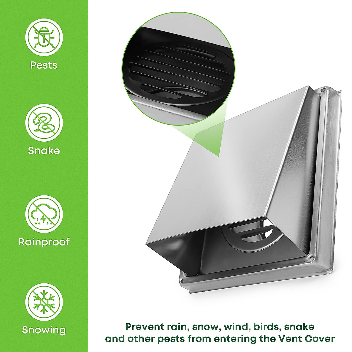 Stanbroil 4 Inch Dryer Vent Cover Outdoor Walls, Stainless Steel External Extractor Wall Vent Cushioned Non-Return Flap, Outside Airflow Vent Replacement Hood