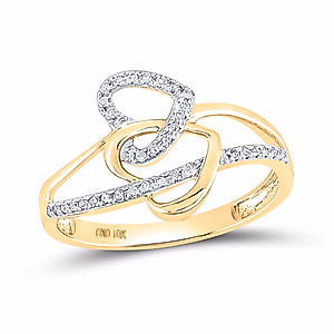 10kt Yellow Gold Womens Round Diamond Double Heart Ring 1/10 Cttw