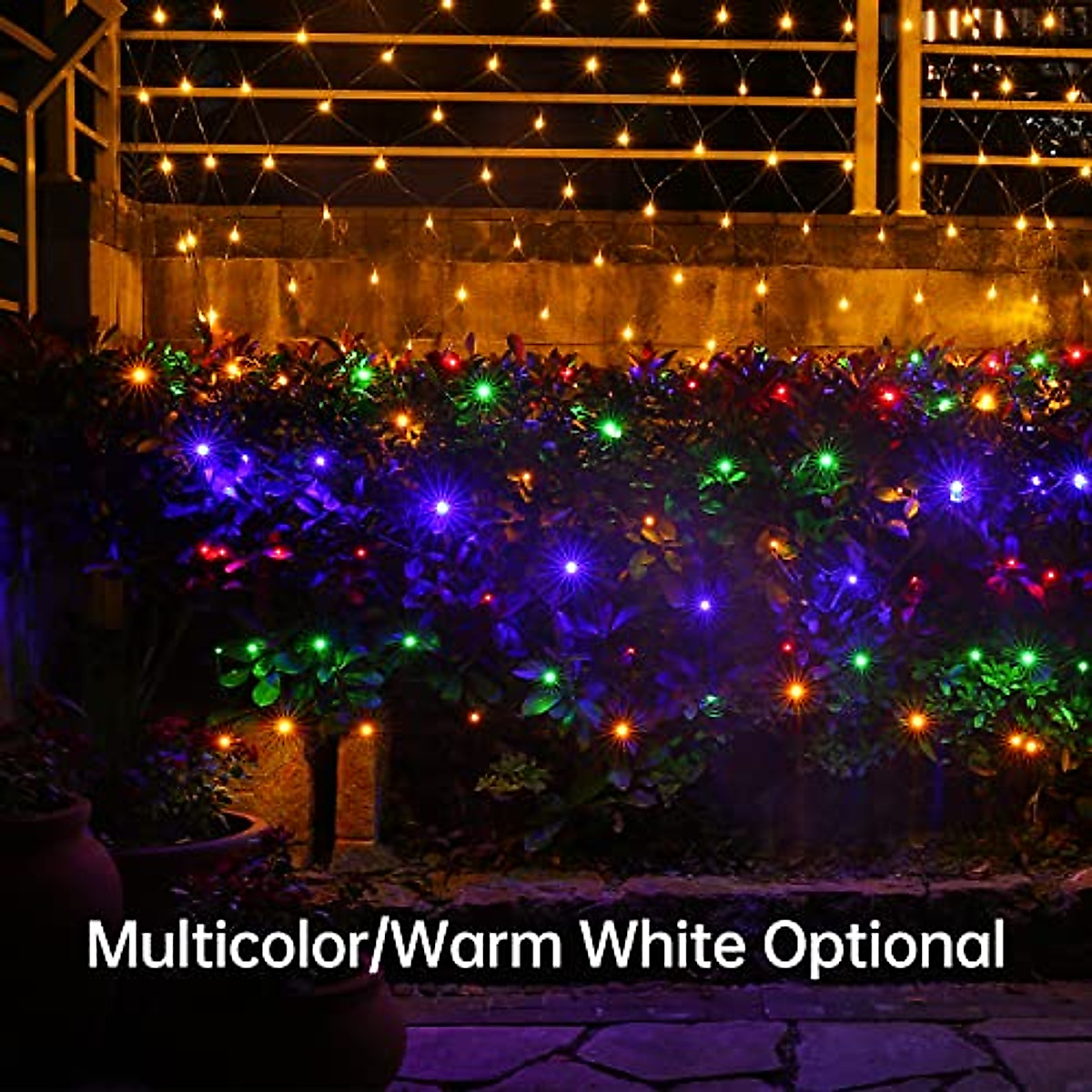 Christmas Net Lights with Remote, 198 LED 9.8ft x 6.6ft Outdoor Mesh String Lights Waterproof, 8 Modes Connectable Xmas Decorations for Bushes Tree Garden Wedding (White Wire, Warm Light)