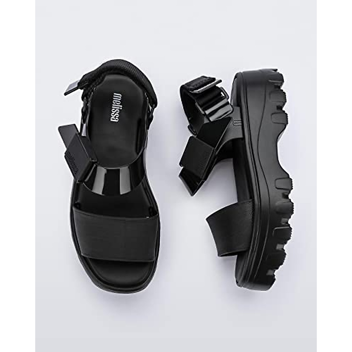 Melissa Kick Off Platform Sandals for Women - Super Soft and Flexible Vegan Chunky Platform Sandal with Adjustable Straps and Open Toe Design, Black/Black, 7