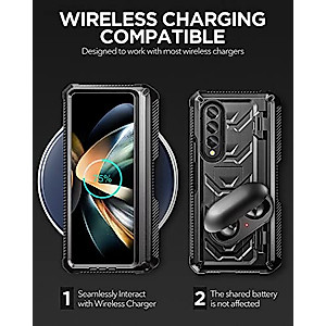 VIKEVINN for Galaxy Z Fold 3 Case with Hinge Protaction, Built-in Screen Protector & Kickstand & S Pen Holder, Full-Body Dual Layer Rugged Case for Samsung Galaxy Z Fold 3 5G(Black)