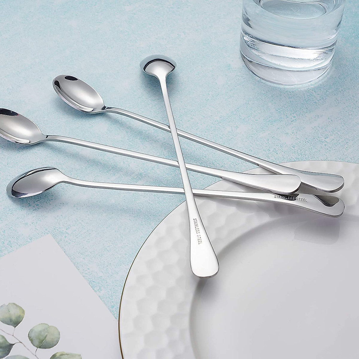 8 Pack Cocktail Spoon Long Handle 9-Inch Ice Tea Spoons Stainless Steel Coffee Ice Cream Stirring Spoon Mixing Spoons