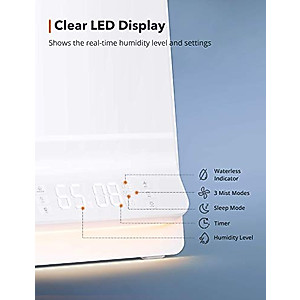 Humidifiers for Bedroom, 6L Ultrasonic Cool Mist Humidifier with Humidistat, LED Display, Wide Opening, Easy to Clean & Fill, Sleep Mode, Long Working Time, Air Humidifier for Bedroom Large room (White)