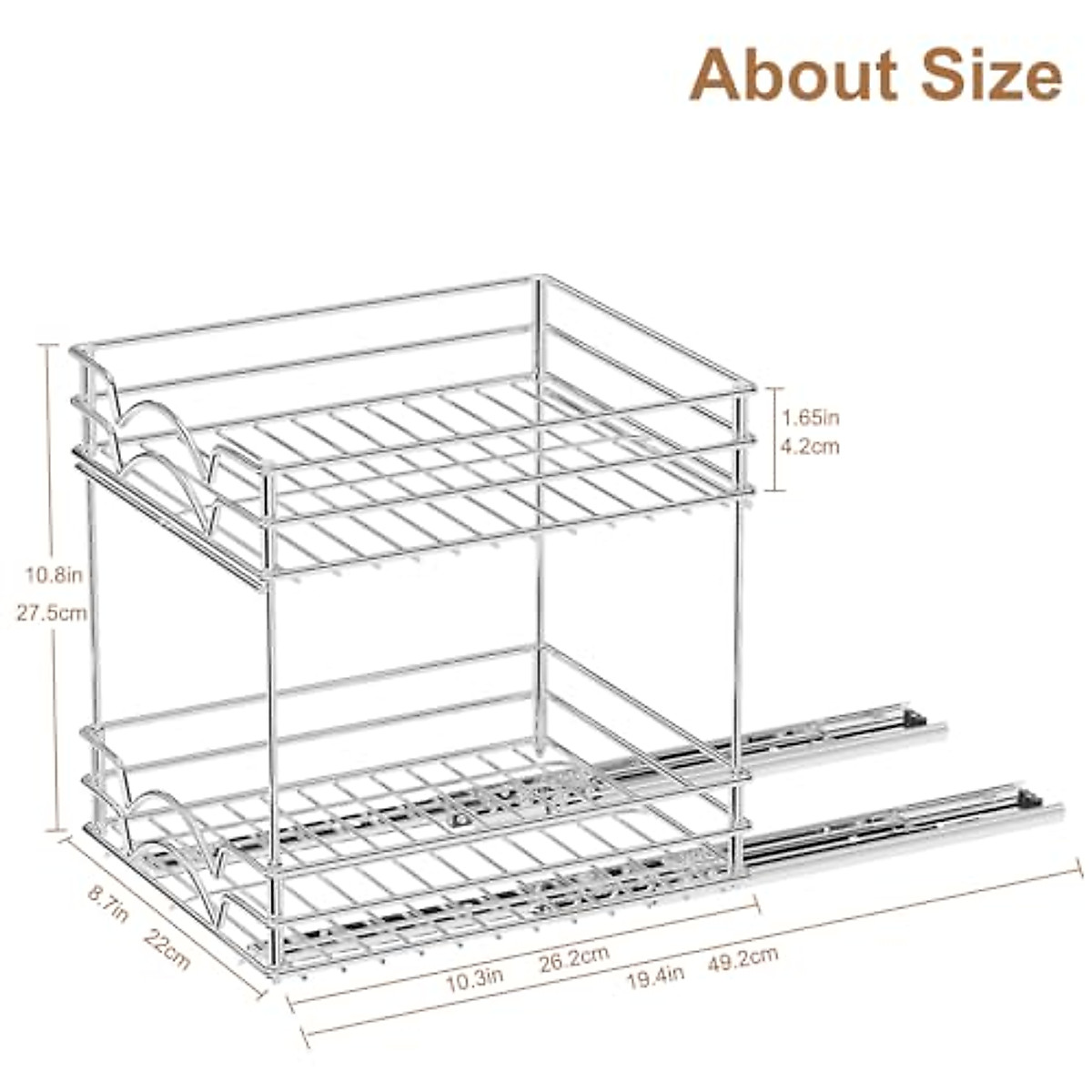 FANHAO Pull Out Spice Rack Organizer for Cabinet, Heavy Duty Slide Out Seasoning Kitchen Organizer, 2 Tier Cabinet Organizer Under Sink Organizers, 8.7" W x10.3 D x10.8 H, Chrome