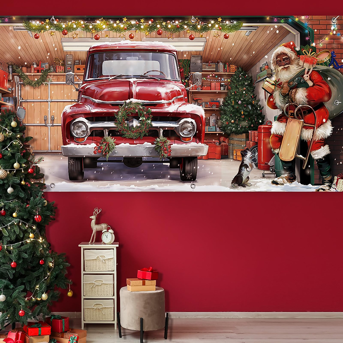 Wovweave Christmas Garage Wall Banners - Black Santa Decorations for Xmas Party Background Supplies