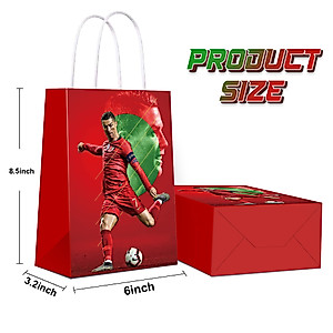 Mukity 24 Pcs Soccer Party Gift Bags - Soccer Party Supplies Candy Bags, Tote Bags, Gift Bags for Kids - Paper Favor Packs for Adults Birthday Party Decor - 12 Patterns