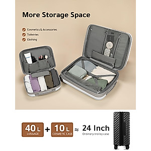 LUGGEX Carry on Luggage, Lightweight Suitcase 2 Piece with Spinner Wheels (White, 14/20)