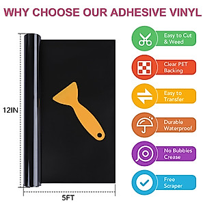 FURWEY Permanent Vinyl for Cricut-12 Pack 12 Inch by 5 Feet Permanent Vinyl Rolls, Adhesive Vinyl for Cutting Machines, Signs, Scrapbooking, Craft, Die Cutters