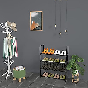 BIWHALE 4-Tier Stackable Shoe Rack, Expandable & Adjustable Fabric Shoe Shelf Storage Organizer, Black
