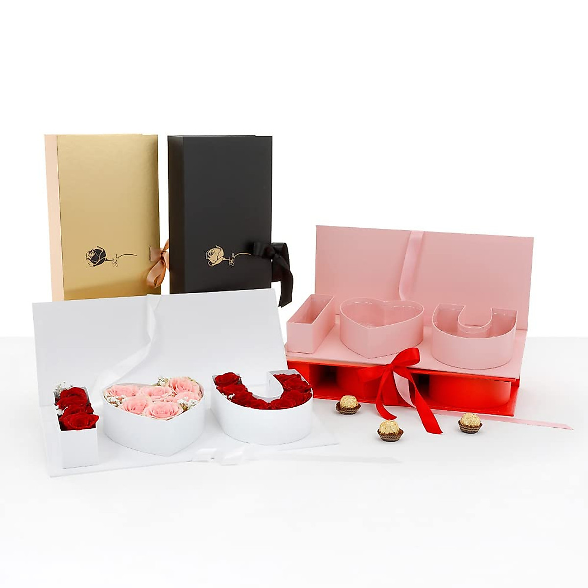 UNIKPACKAGING “I Love You” Flower Gift Letter Shaped Fillable Box, with Plastic Liners, Size 18″ x 7.7″ x 2.7″ inch, for Luxury Style Flower Arrangements (Gold)