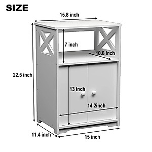 Rerii Small Cabinet with Doors, Night Stand, Bedside Table, End Table for Bedroom, Living Room | Bathroom Cabinet Storage, White