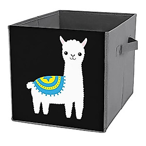 Cute Animal Alpaca Llama Collapsible Storage Bins Basics Folding Fabric Storage Cubes Organizer Boxes with Handles