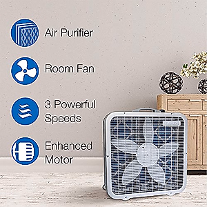 Lasko FF305 Air Flex 2-in-1 20-inch Box Fan and Air Purifier in One with MERV10 Air Purifying Filter for Cleaner Air and a Cooling Breeze