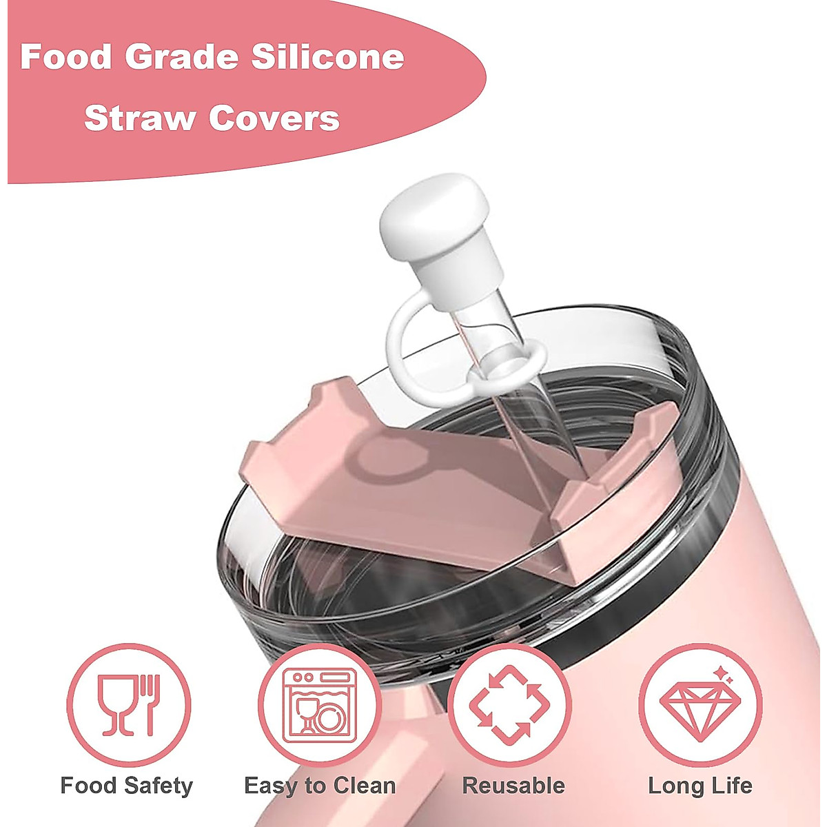 Ghislaine Adjustable Straw Cover Cap for Stanley, Simple Modern, Yeti, Owala, Hydro Flask And All Brand Tumbler 6 to 10mm Straws Tips Lids, Silicone Straw Topper Dust-Proof Stanley Cup Accessories