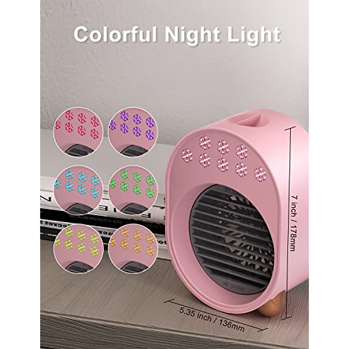 Harmohom Misting Fan Portable, Mini Air conditioner Fan, Small Desk Fan with 3 Adjustable Speeds, USB Quiet Personal Mist Fan with Colorful Nightlight for Travel Outdoor Office Makeup (Pink)