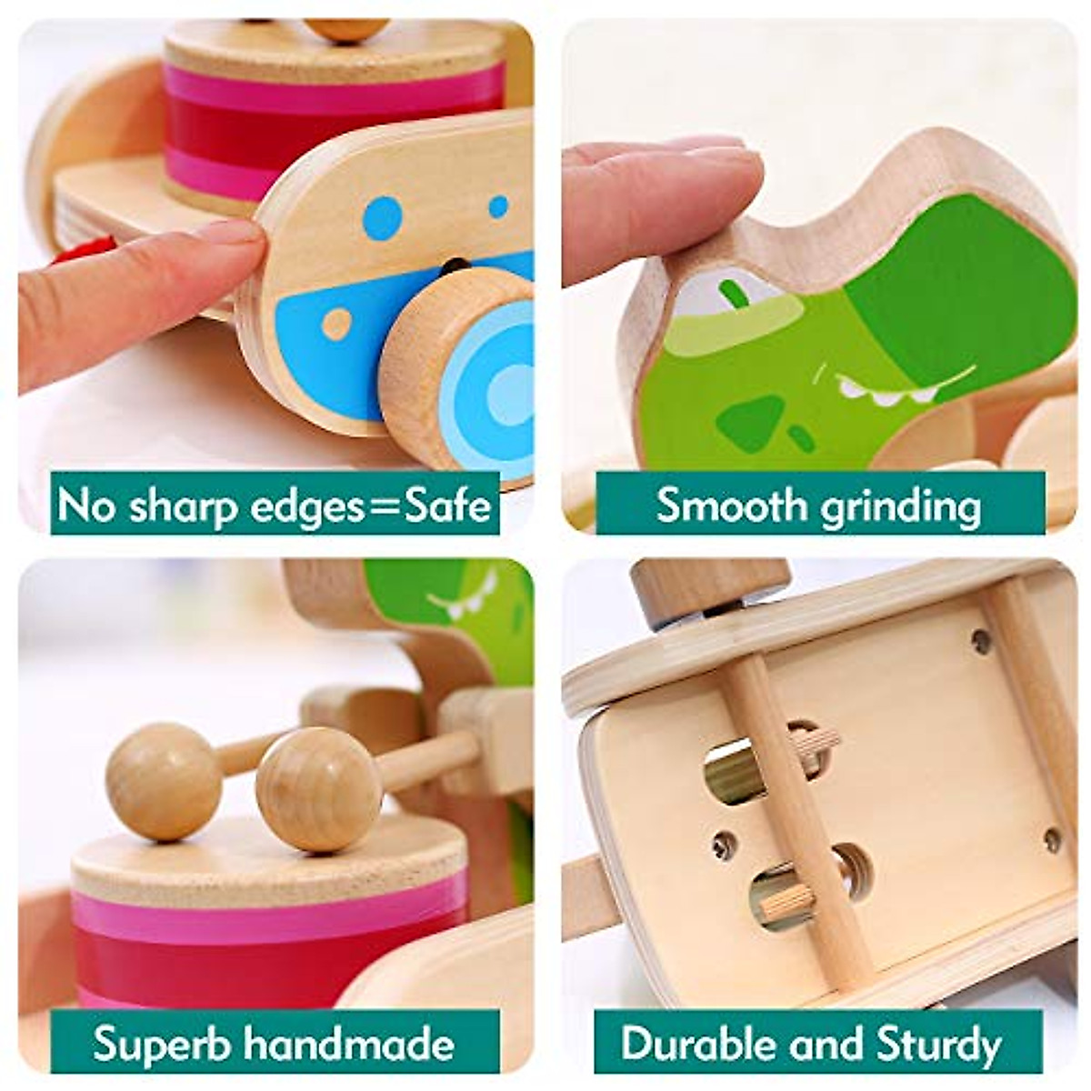 Baby Gift Wooden Toddler Pull Toy, Crocodile Drum Tapping Children's Toy, Baby dragging and Learning to Walk, Rope Traction Rope Crawling for Toddlers Ages 1+
