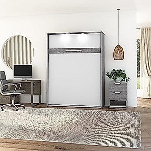 Bestar, Cielo Collection, Queen Murphy Bed with Built-in LED Lights (Bark Grey & White)