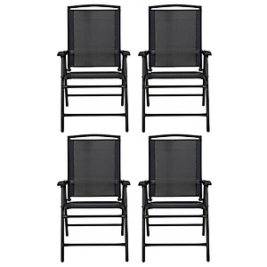 Four Seasons Courtyard Sunny Isles Outdoor Arm Chairs Foldable Outdoor Patio Seating Steel Frame Sling Fabric Furniture Set, 4 Pack, Black