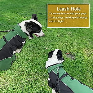 H.S.C.PET Reflective Dogs Raincoats Waterproof Shirts,Green Adjustable Puppy Lightweight Jacket, Doggie Windproof Warm Vest with Harness Hole