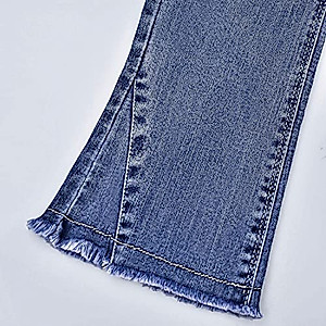 Peacolate 5-10Years Little Big Girls 2pcs Clothing Set Pink Stripe T Shirt and Blue Butterfly Embroidered Bootcut Jeans(Pink,6-7Years)