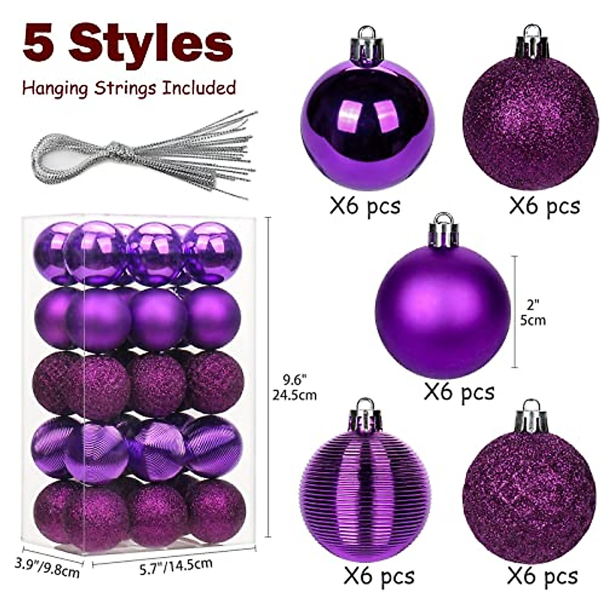 30PCS 2" Christmas Ball Ornaments Shatterproof Purple Christmas Tree Decorations Xmas Tree Balls Halloween Ornaments Décor