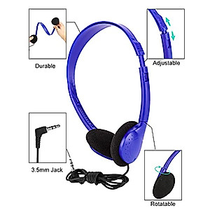 QWERDF 8 Pack Classroom Headphones Bulk for School Student Headsets Wired On-Ear Over-Ear Earphones Class Set Individually Bagged in 6 Multiple Colors