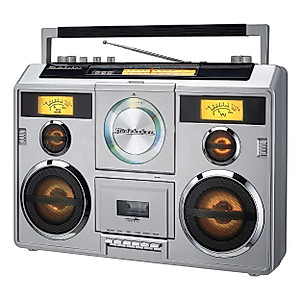 Studebaker Sound Station Portable Stereo Boombox with Bluetooth/CD/AM-FM Radio/Cassette Recorder (Silver)