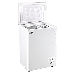 Deep Frezeer 3.5 Cubic Chest Freezer, Mini Freezer Compact Deep Freezer with Top Open Door and Removable Storage Basket, 7 Gears Temperature Control, Energy Saving, for Office Dorm or Apartment