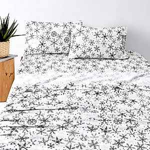 EnvioHome Flannel Sheets Full - 100% Cotton Soft Heavyweight Double Brushed Anti-Pill Flannel Sheets Full Size Bed, 4 Pcs - 16" Deep Pocket Full Size Bed Sheets X2 Side Pockets (Full, Grey Snowflakes)