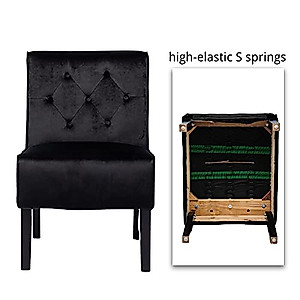 Freemax Velvet Fabric Accent Chair Armless Leisure Side Chair Cute Decorative Slipper Chair Small Tufted Single Sofa Chair for Living Room Bedroom Office Reading Room Nook (Black)