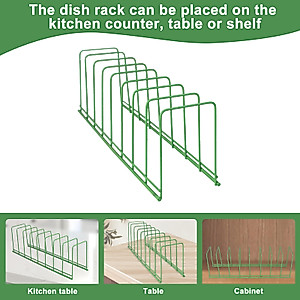 Antuoo Pot Lid Organizer Rack for Cabinet, 2 PCS Stainless Steel Metal Wire Kitchen Cabinet Holder with 8 Slots for Frying Pan, Baking Sheets, Skillets, Cutting Boards, and Appliances (Green)