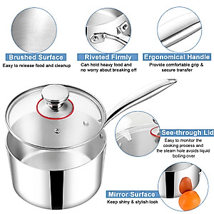TeamFar 1qt Saucepan with Lid, Stainless Steel Tri-ply Small Cooking Pot Sauce Milk Pan with Ergonomic Handle, for Induction/Gas/Electric/Ceramic, Healthy & Heavy Duty, Dishwasher Safe