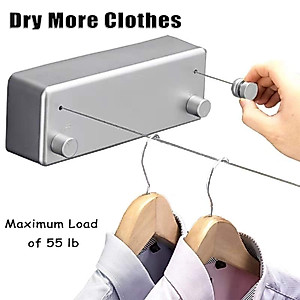 BAKALA Retractable Clothesline Indoors Laundry Line with Adjustable Stainless Steel Double Rope,Wall Mounted Space-Saver Drying Line for Balcony,Bathroom,13.8 Feets Clothes Line(Grey)