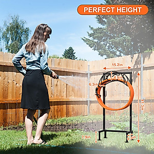 VyGrow Garden Hose Holder, Freestanding Heavy Duty Water Hose Holder for Outside, Upgraded Metal Hose Stand with 4 Spikes, Detachable Garden Hose Storage Hose Reel Rack, Black