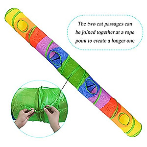Andiker Cat Tunnel, Cat Tubes for Indoor Cats Collapsible Cat Play Toy for Puzzle Exercising Hiding Training and Running with a Red Fun Ball and 2 Holes (25&120cm) (Colorful)