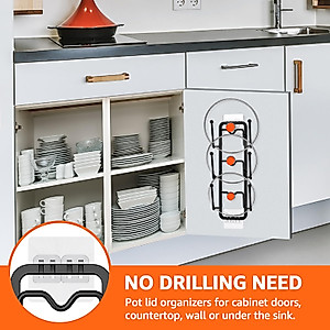 iHysuun 2 Pack Pot Lid Organizer, Pot Lid Holders for Kitchen Cabinet, Self-Adhesive/Drilling Pot Cover Holder Rack Wall/Door Mounted, 6-Tier Pots and Pans Top Organizer for Cabinet Door, Black