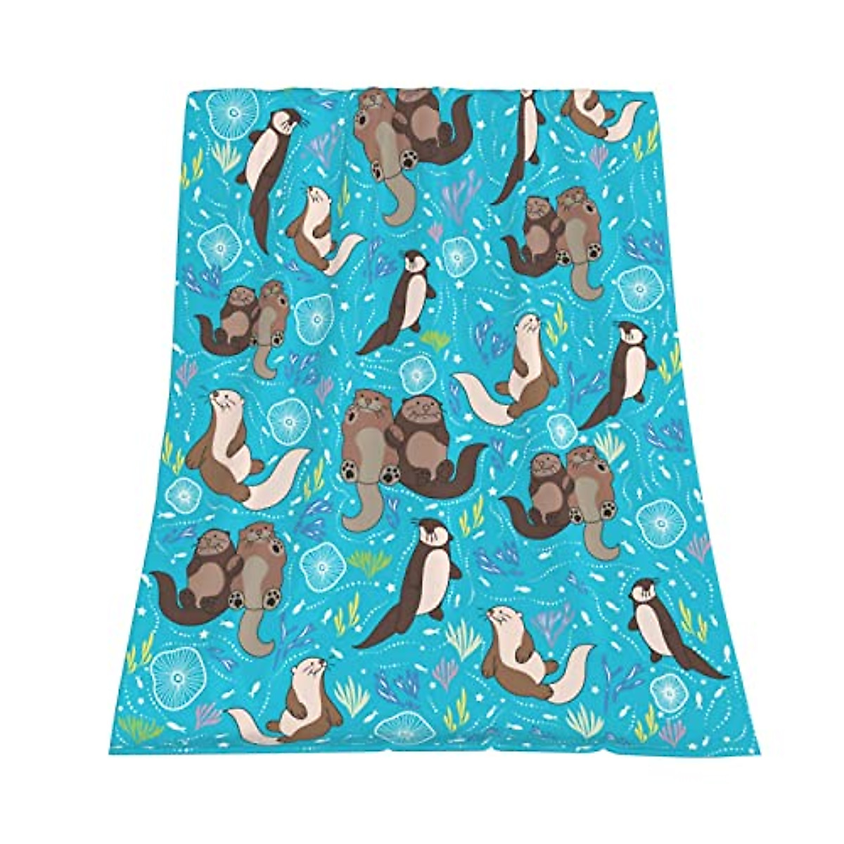 Cute Sea Otter Flannel Throw Blanket Soft Lightweight Warm Blanket All Season Sofa Blanket Can Be Used in Office Living Room Bed Suitable for Children Adults or Teenagers 60"X50" Inches